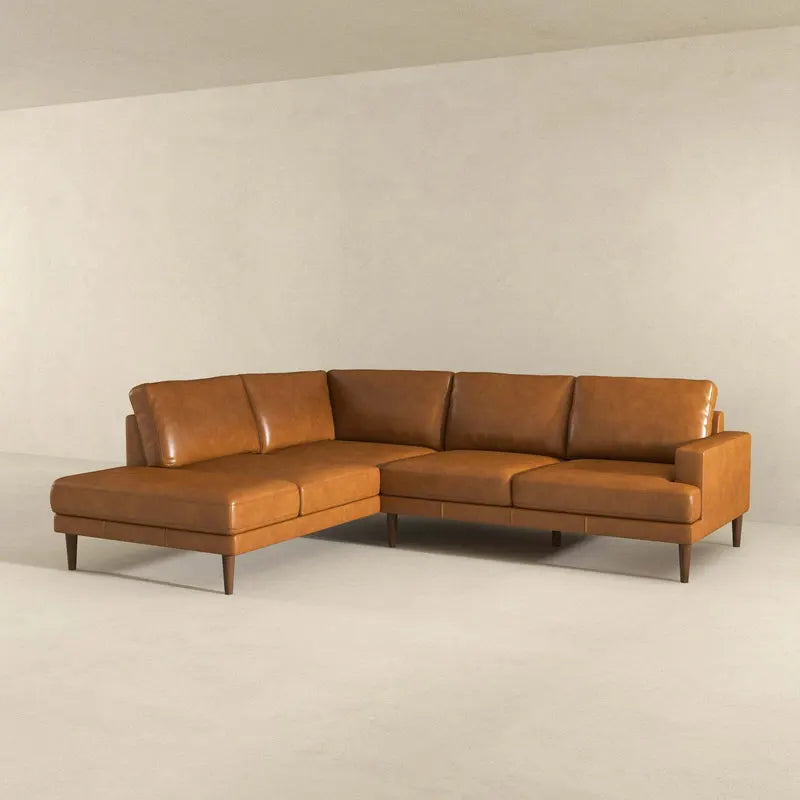 THE CORBIN Left-Facing Tan Leather Sectional Sofa